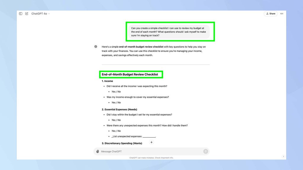 How to build a budget using ChatGPT | Tom's Guide