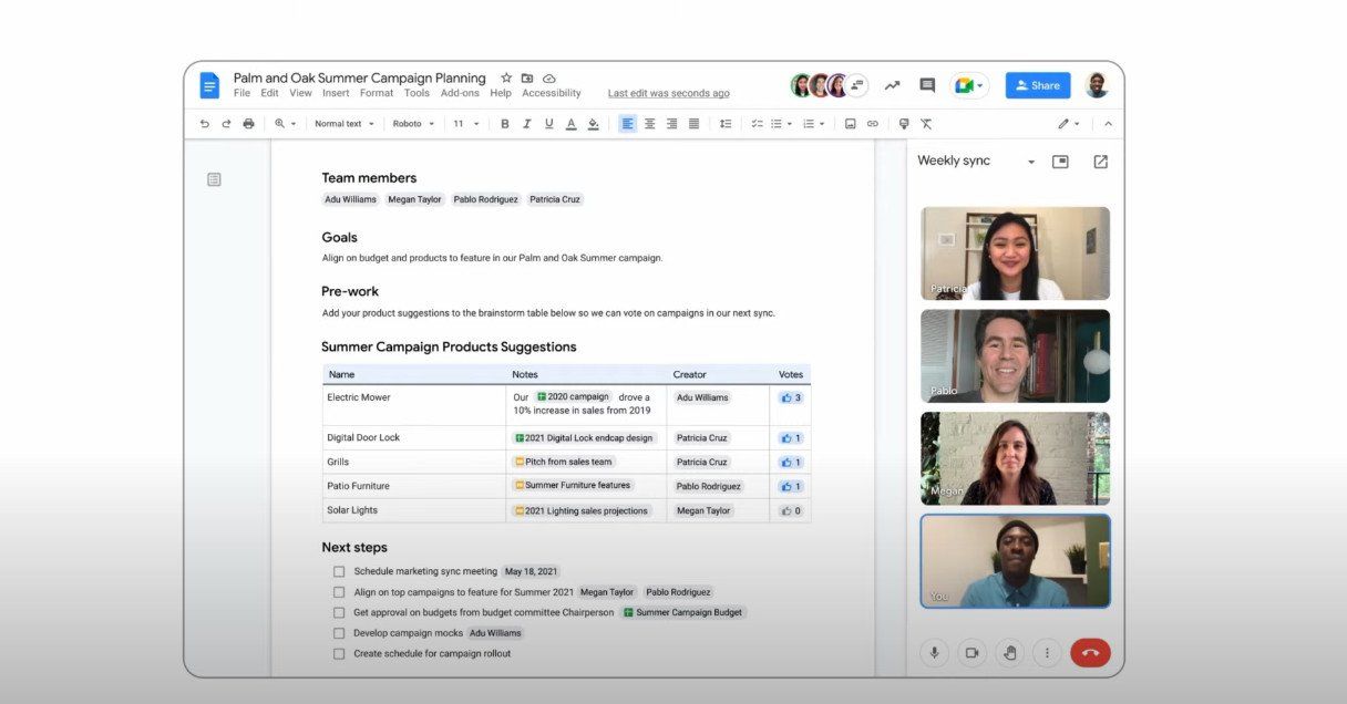 Google's Smart Canvas brings Meet calls into your spreadsheets later ...