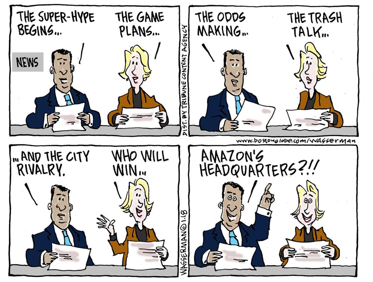 Editorial cartoon U.S. Amazon headquarters Super Bowl sports football ...