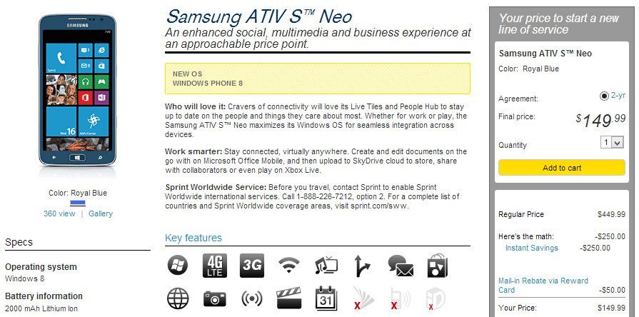 Samsung ATIV S Neo now available at Sprint for $149 | Windows Central