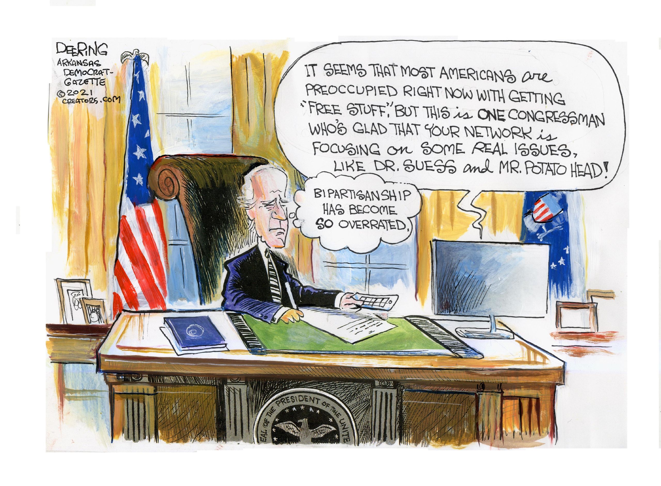Political Cartoon U.S. biden gop culture wars dr seuss potato head ...