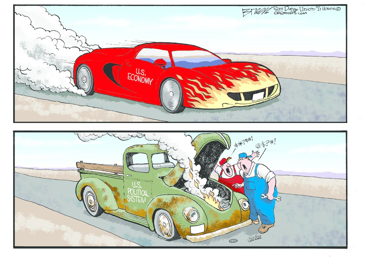 Political cartoon U.S. economy Congress partisanship | The Week