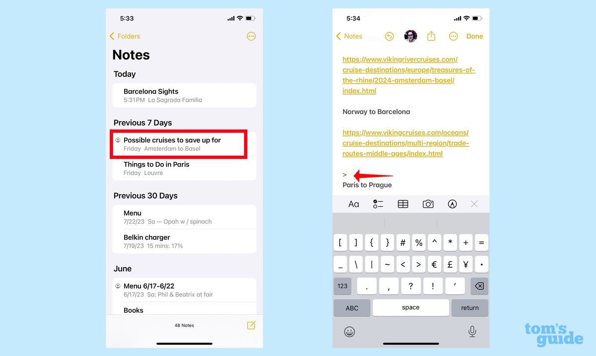 How to link notes in the Notes app on your iPhone | Tom's Guide