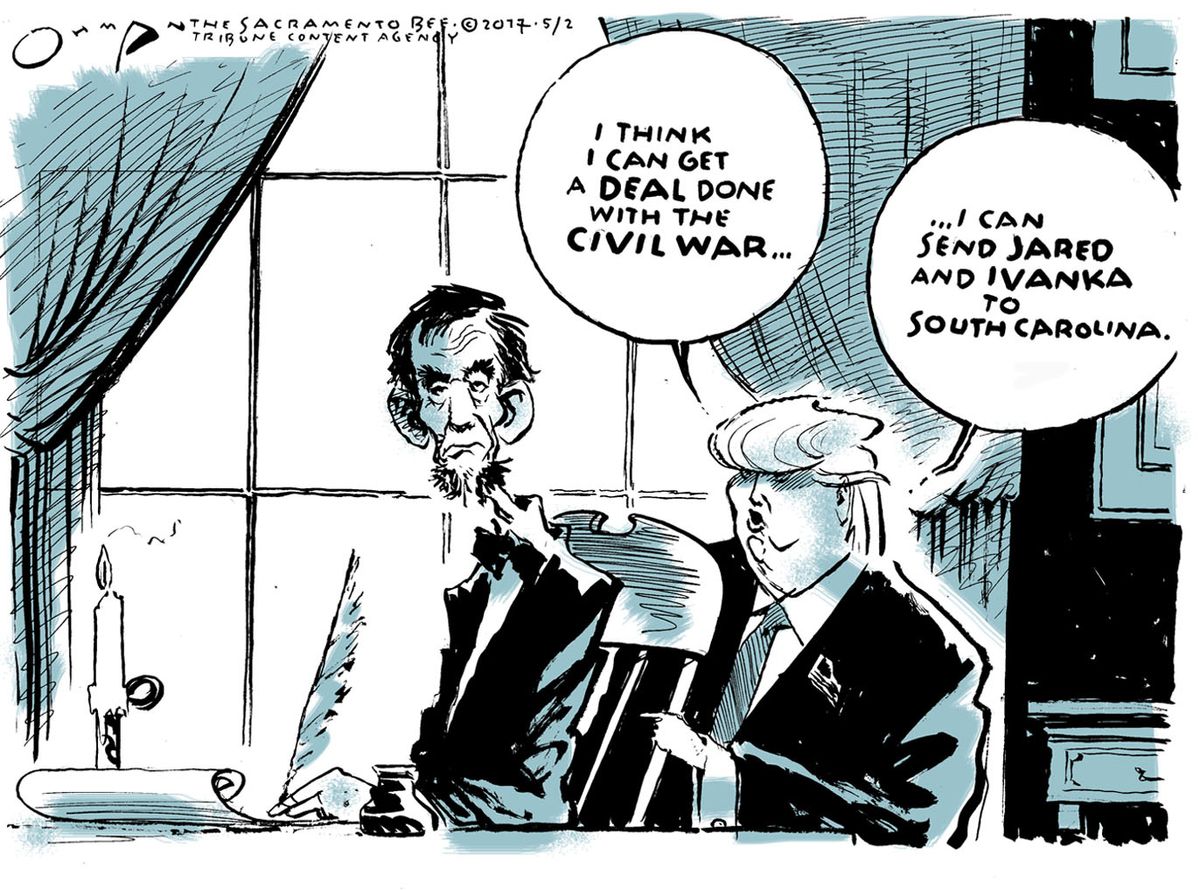 Political Cartoon U.S. President Trump Lincoln Civil War Jared Ivanka ...