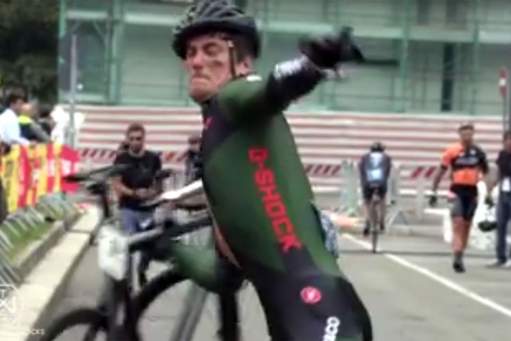 Rider snaps bike in half with impressive finish line throw (video ...