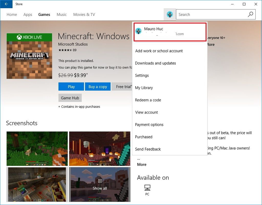How to use a different account to sign in to the Store on Windows 10 ...