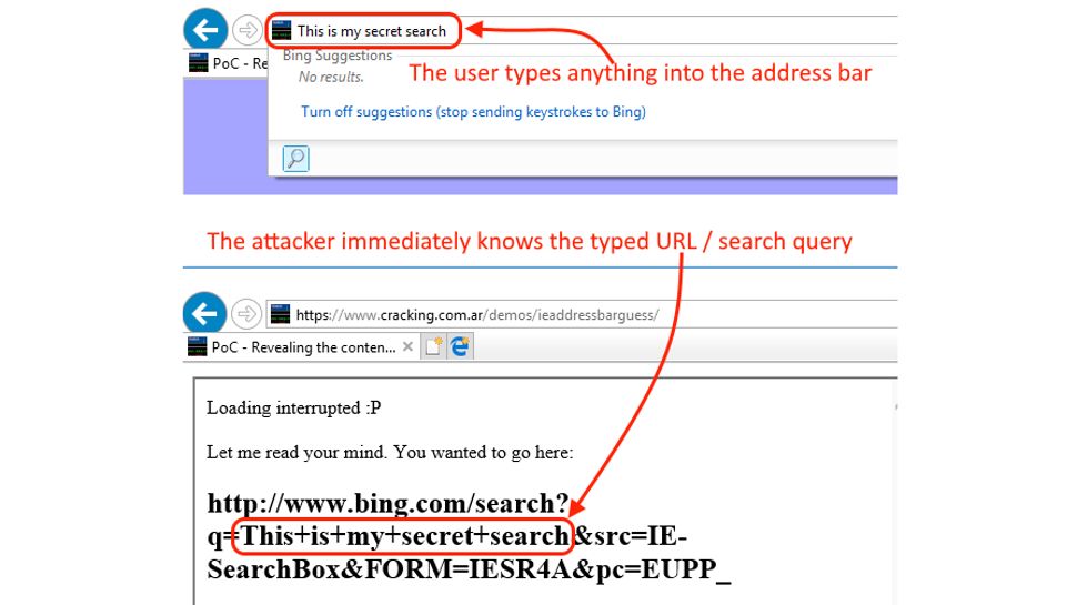 Internet Explorer can be exploited to read what you type in the URL bar ...