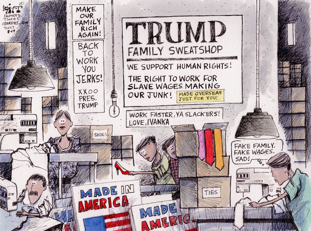 Political cartoon U.S. Ivanka Trump sweatshop Made in America ...