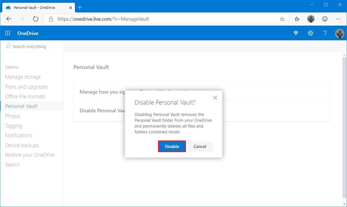 How to set up OneDrive Personal Vault storage on Windows 10 | Windows ...