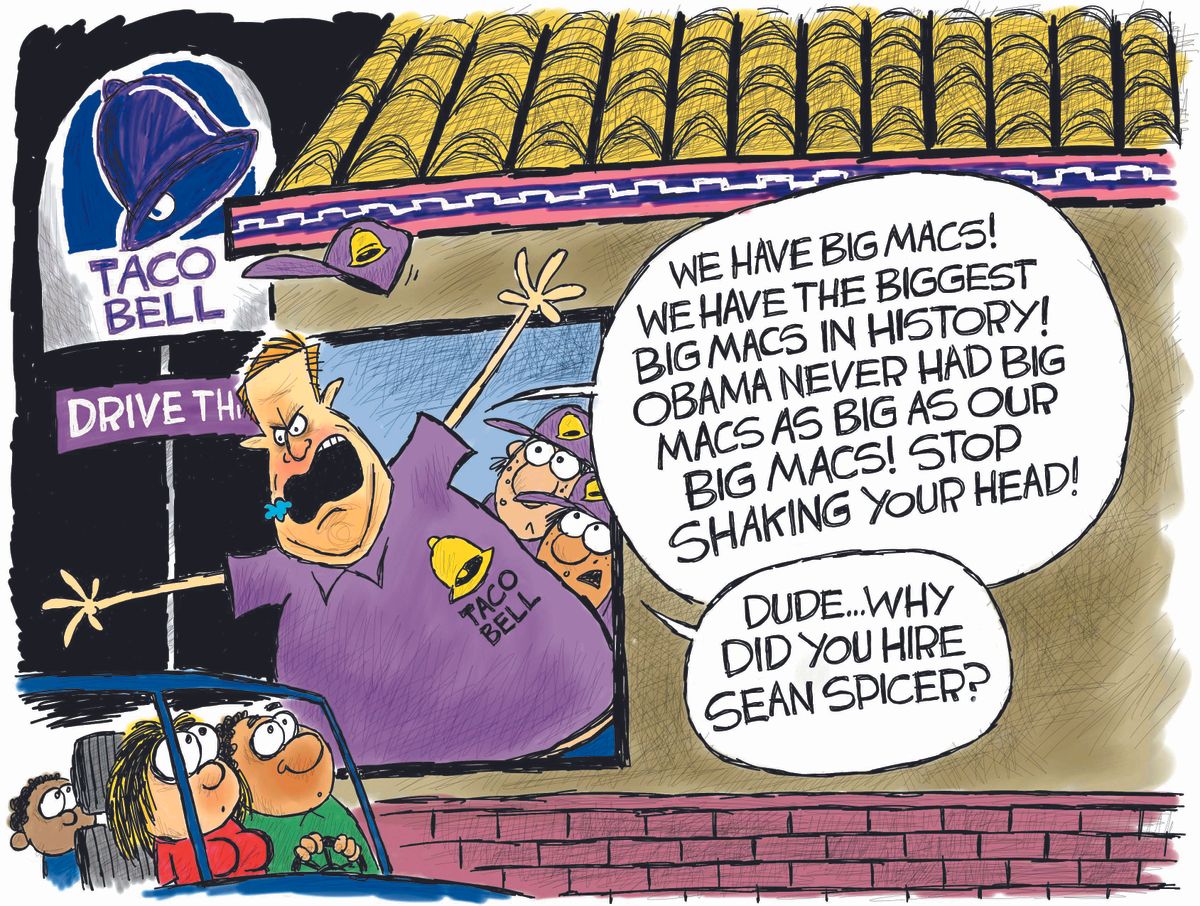 Political cartoon U.S. Sean Spicer resignation Taco Bell McDonald's ...