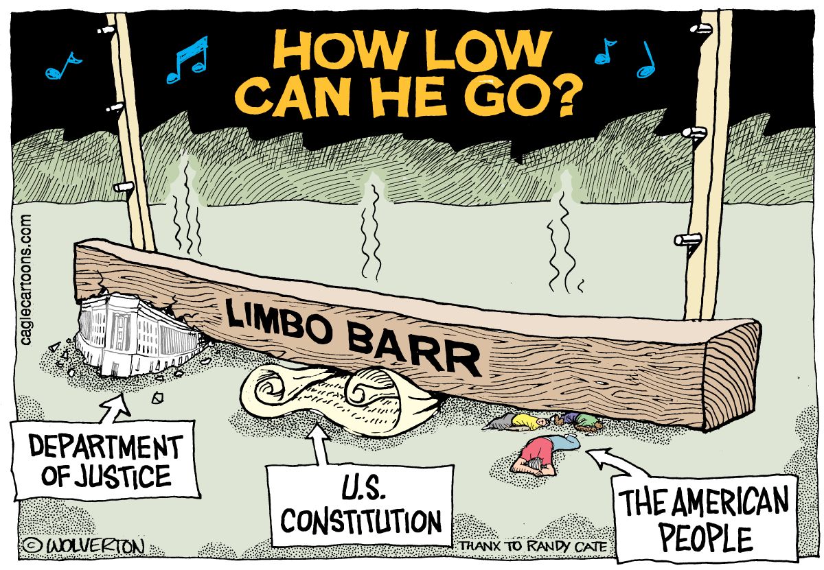 Political Cartoon U.S. Barr Trump How low can he go | The Week