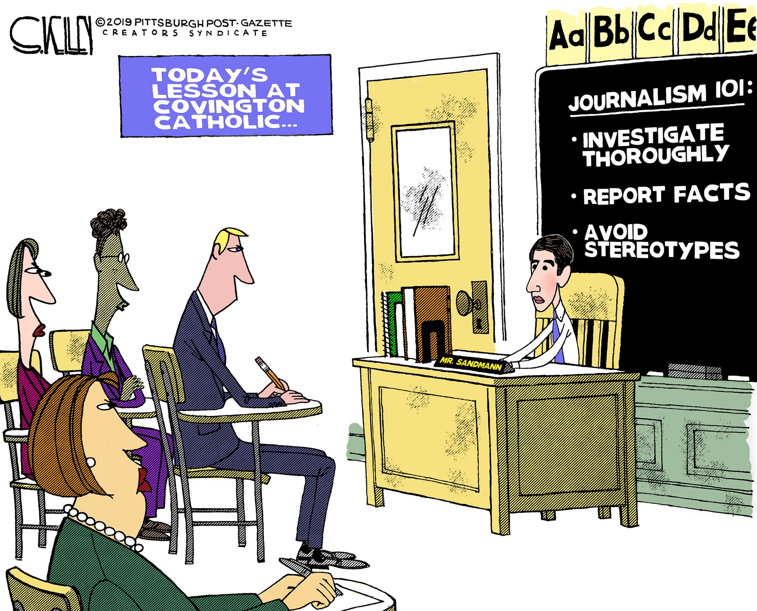 Editorial cartoon U.S. MAGA teens covington high school media bias ...