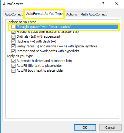 How to change 'smart' quotes to 'straight' quotes in Microsoft Word ...