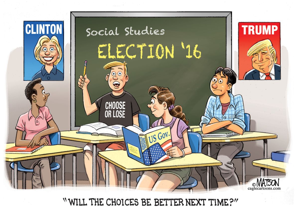 Political cartoon U.S. 2016 election social studies young voters | The Week
