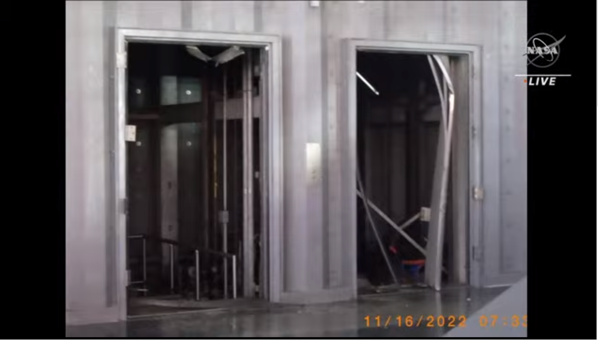 Artemis 1 Moon Rocket Blew Doors Off Launch Tower Elevators Space