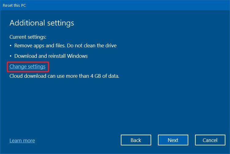 How to use cloud download to reset computer on Windows 10 May 2020 ...