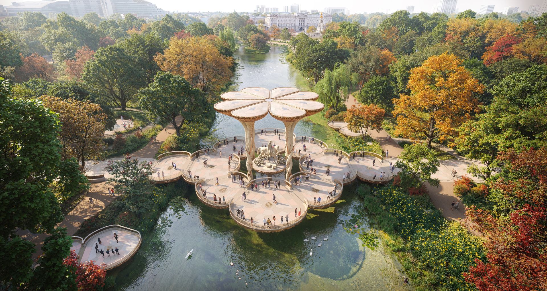 Lord Foster's design — with statues, pathways and a translucent bridge ...