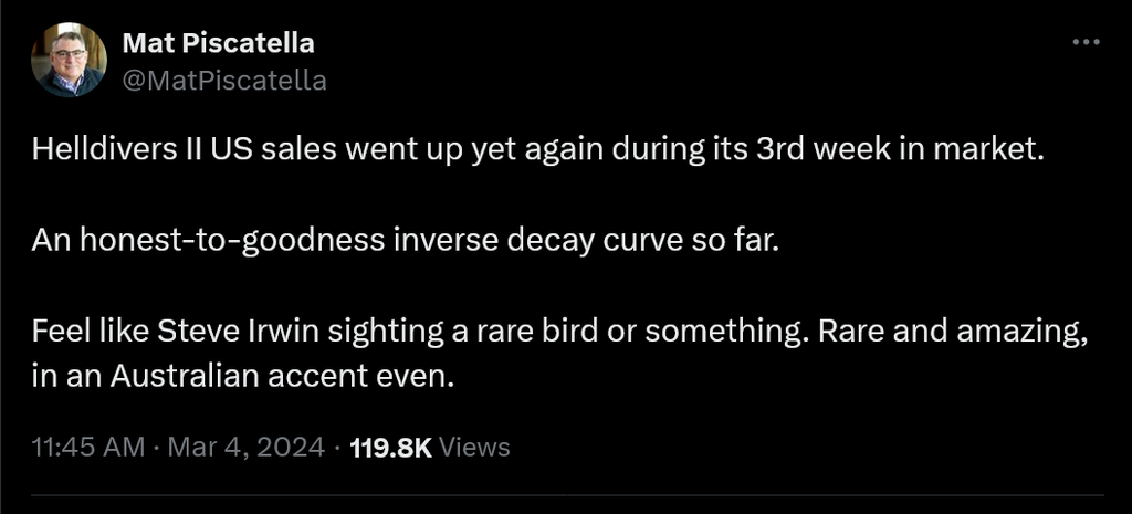 Helldivers 2 sales curve is 'rare and amazing,' says gobsmacked ...