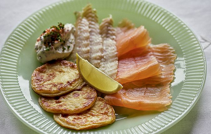 Smoked salmon and smoked eel with potato pancakes | Country Life