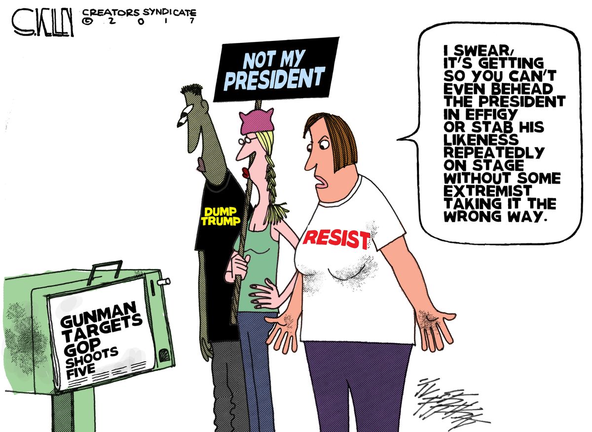 Political cartoon U.S. Congress baseball shooting Kathy Griffin Julius ...
