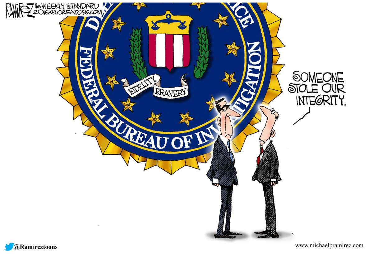 Political cartoon U.S. FBI stolen integrity | The Week
