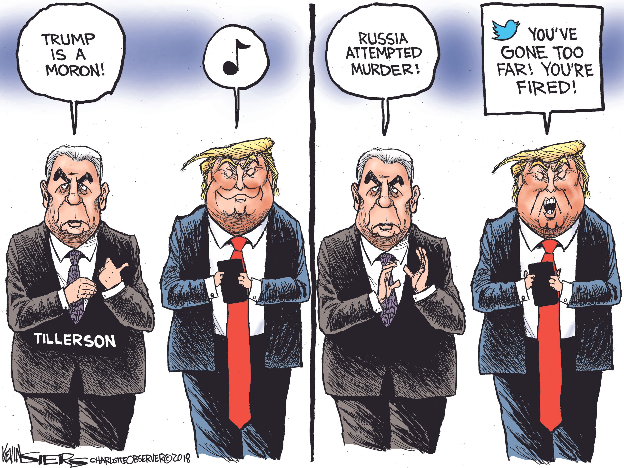 Political cartoon U.S. Rex Tillerson firing Russia poisoning Trump ...