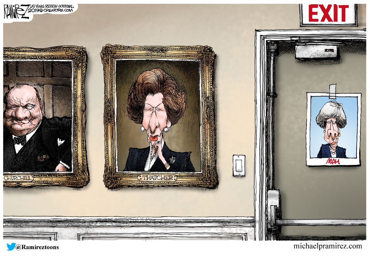 Political cartoon World Theresa May Churchill Thatcher brexit vote ...