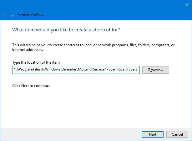 How to create shortcuts to start a Windows Defender scan on Windows 10 ...