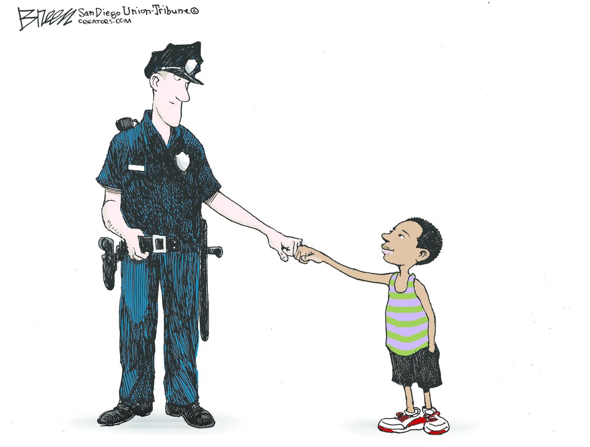 Editorial cartoon U.S. Police fist bump | The Week
