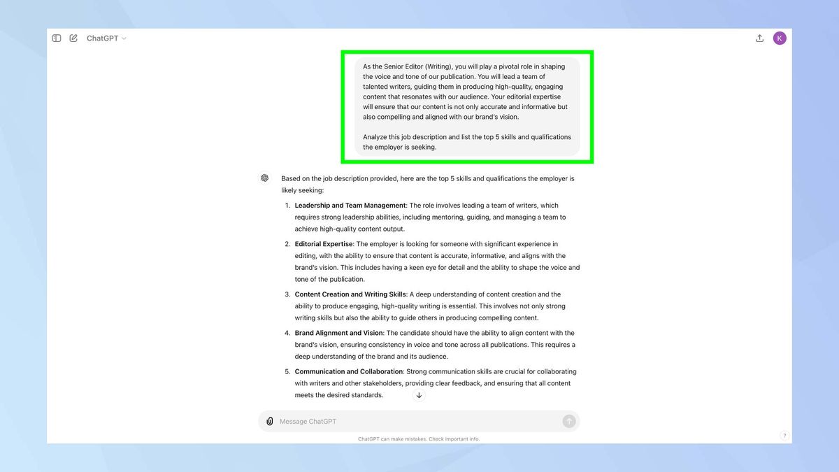 How to use ChatGPT to write a better cover letter | Tom's Guide