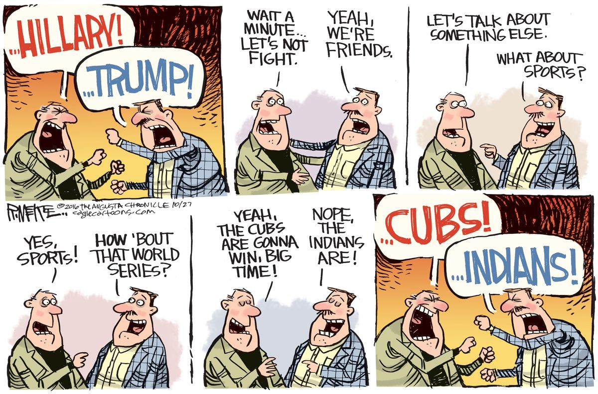 Political cartoon U.S. 2016 election baseball disagreements | The Week