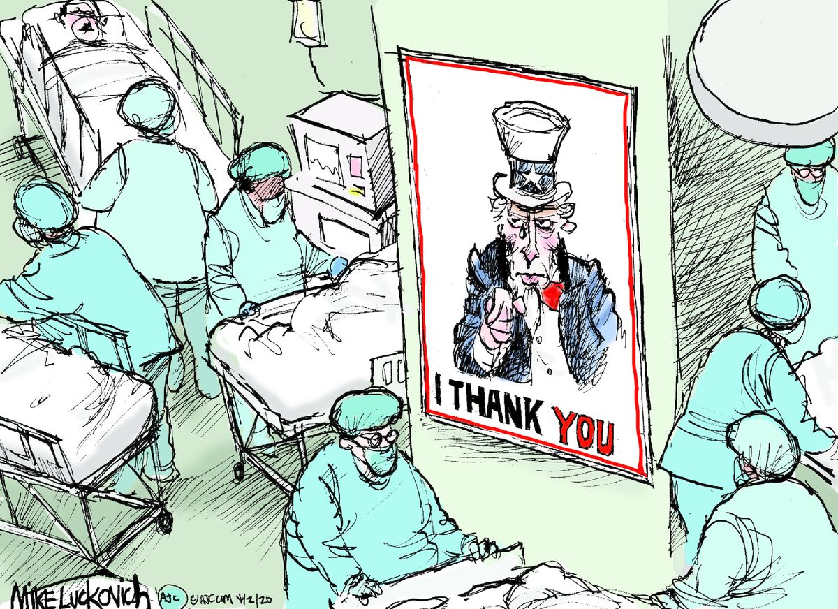 Editorial Cartoon U.S. Uncle Sam I thank you nurses doctors health ...