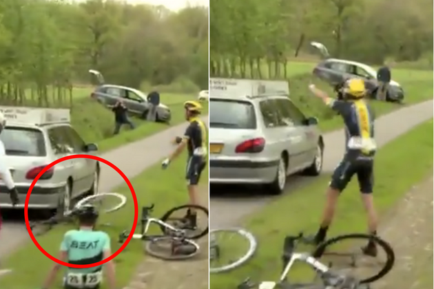 Watch: German rider left fuming after commissaire runs over his bike ...