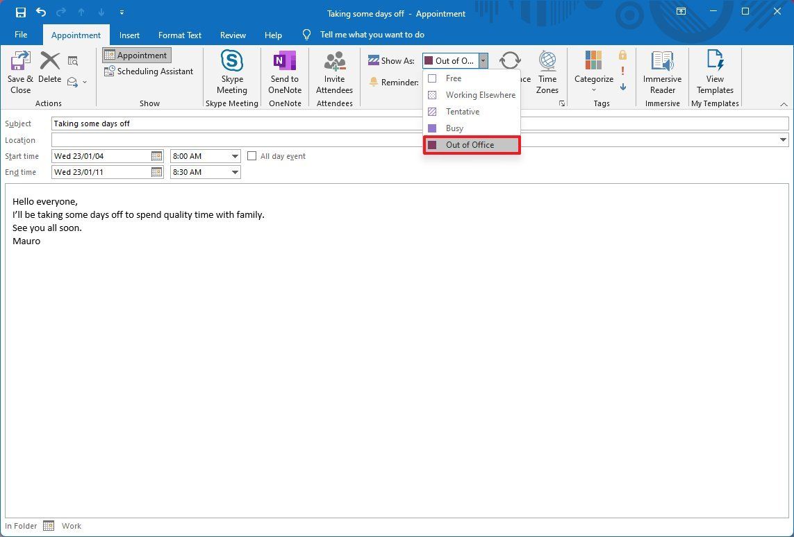 How to create an Outlook 'Out of Office' calendar entry | Windows Central