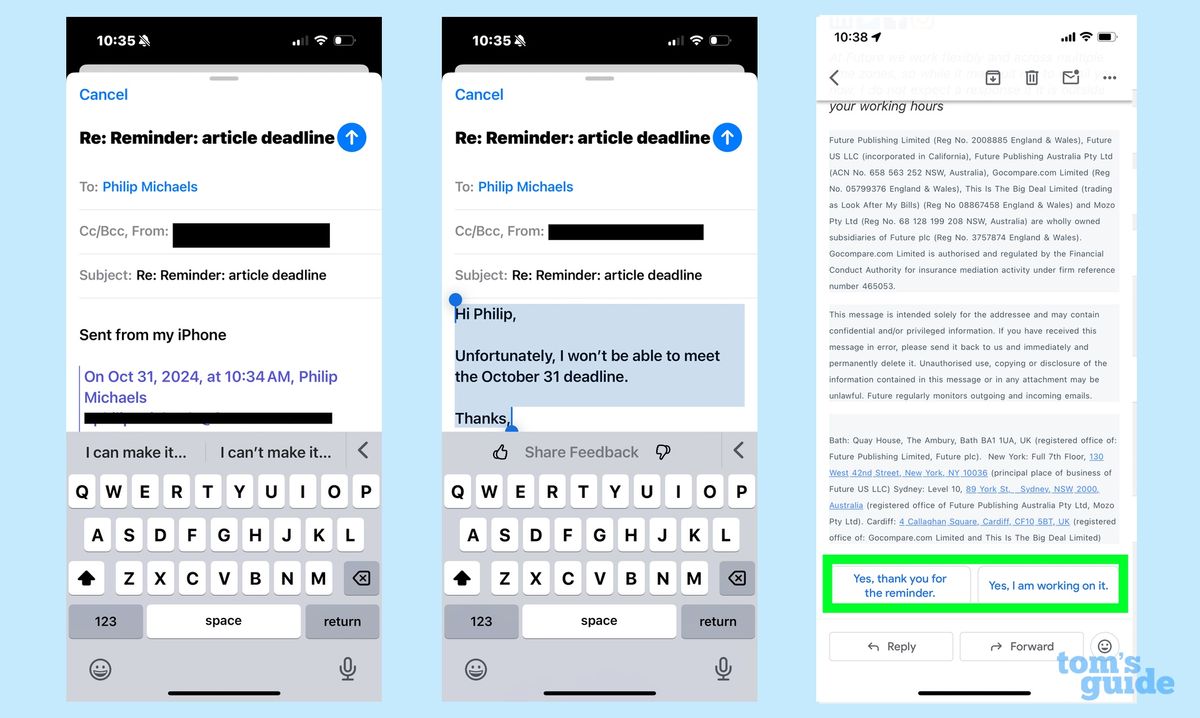 Apple Intelligence brings smart replies to Apple Mail — and it blows away Gmail | Tom's Guide