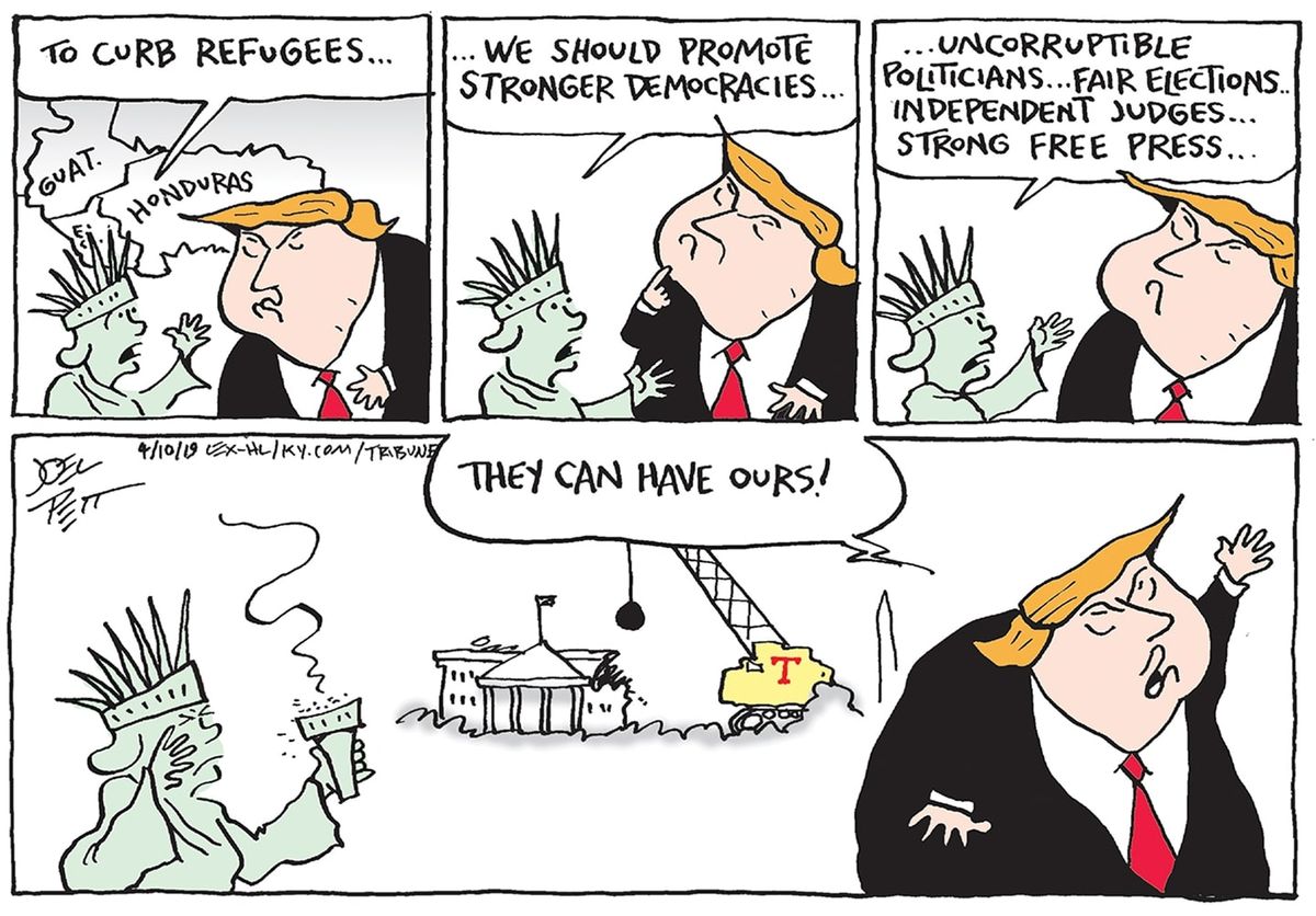 Political Cartoon U.S. Trump immigration policies Statue of Liberty DHS ...