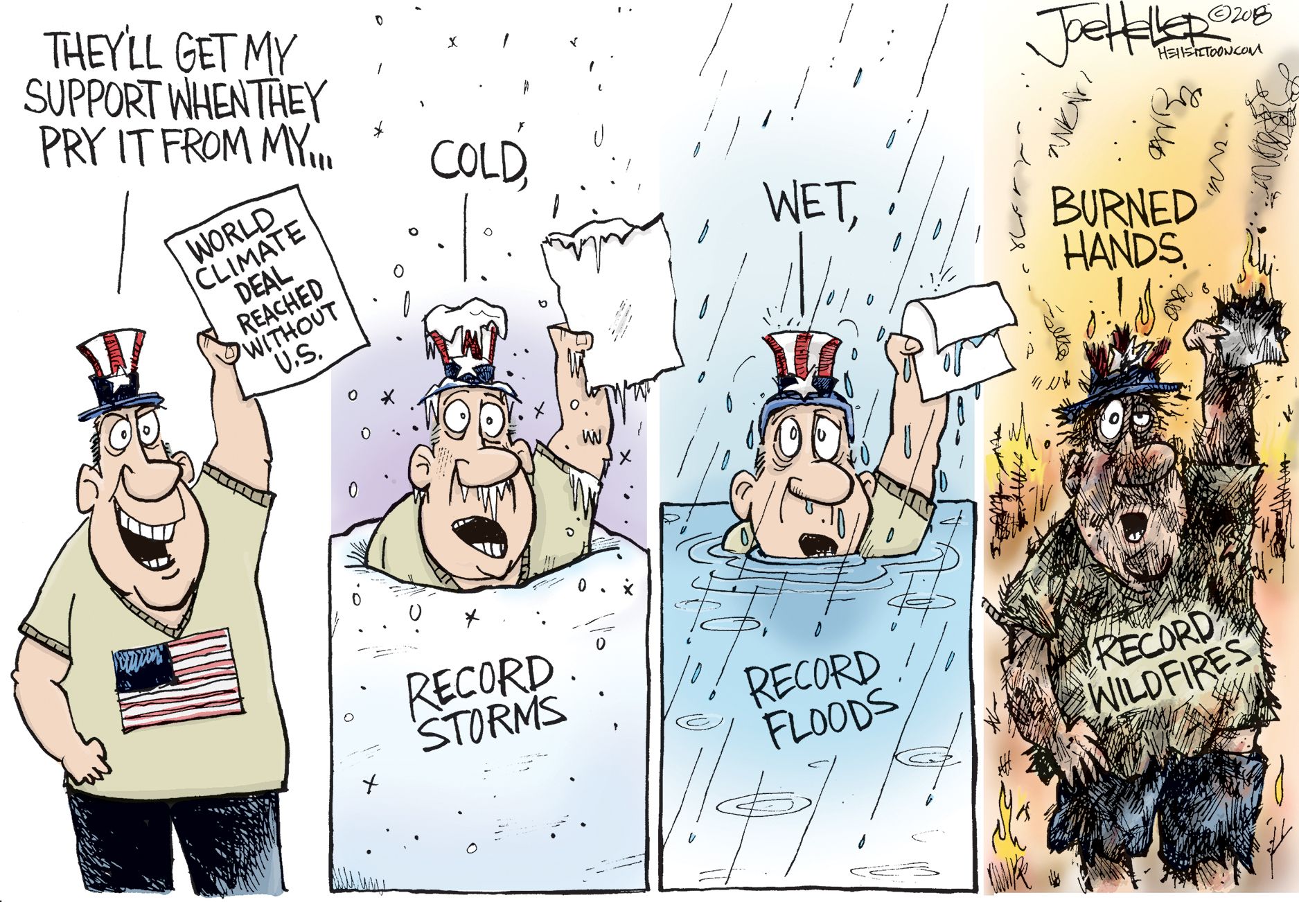 Political cartoon U.S. climate change denial world climate deal record ...