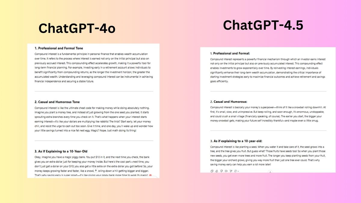 I just tested ChatGPT-4.5 vs ChatGPT-4o with 7 prompts — here's my ...