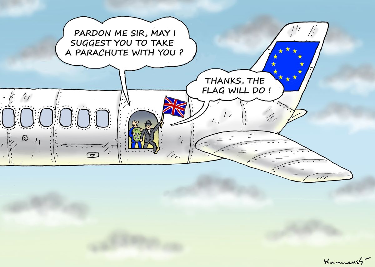 Editorial cartoon World Brexit flag plane | The Week