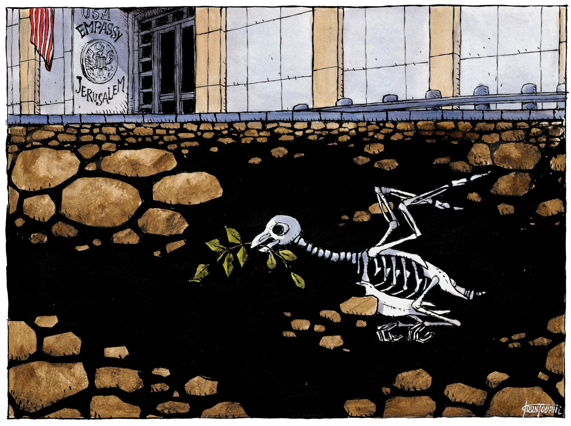 Political cartoon U.S. Israel Palestine peace process Jerusalem embassy ...