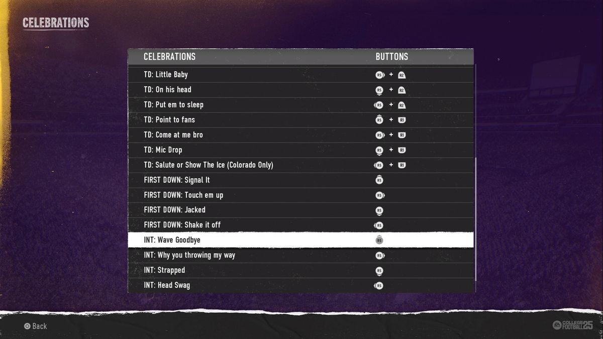 College Football 25 celebrations list for interceptions, first downs ...