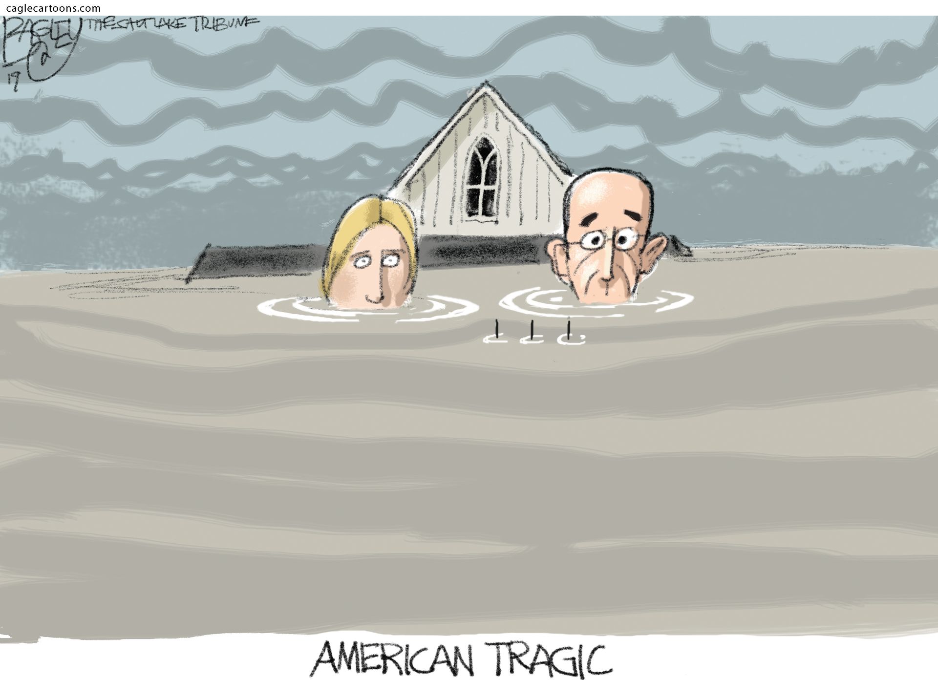 Editorial Cartoon U.S. Flooding Midwest Climate Change American Gothic ...