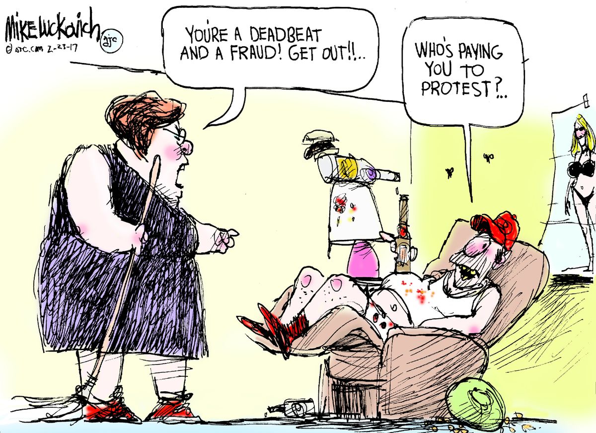 Political Cartoon U.S. Paid protestors liberals Trump Administration ...