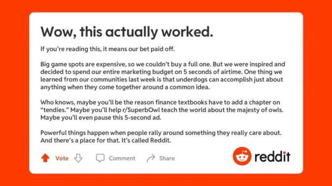Reddit's extraordinary Super Bowl ad stuns viewers | Creative Bloq
