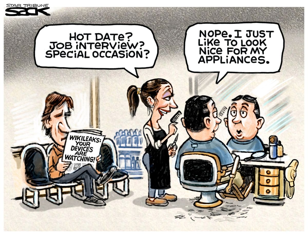 Political Cartoon U.S. Wikileaks CIA smart TV smartphone | The Week