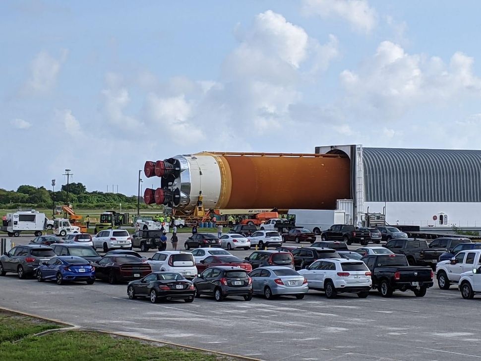 In photos: NASA's SLS megarocket core stage arrives in Florida for 1st ...