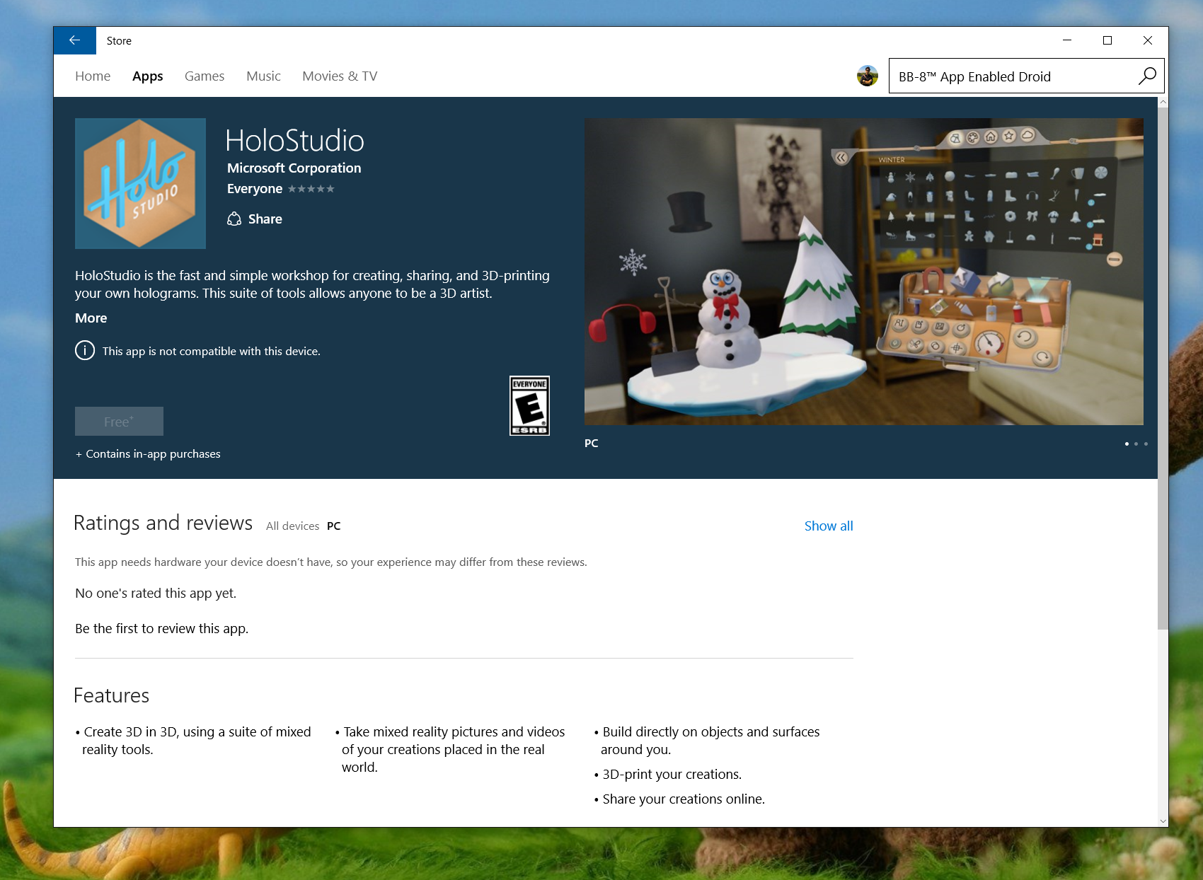 HoloStudio, RoboRaid and ActionGram HoloLens listings appear in the ...