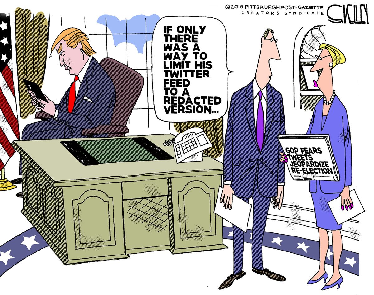 Political Cartoon U.S. Trump redacted tweets | The Week