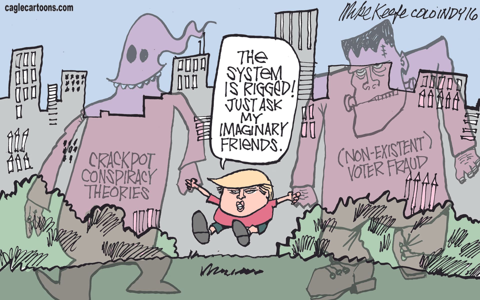 Political cartoon U.S. 2016 election Donald Trump rigged election ...