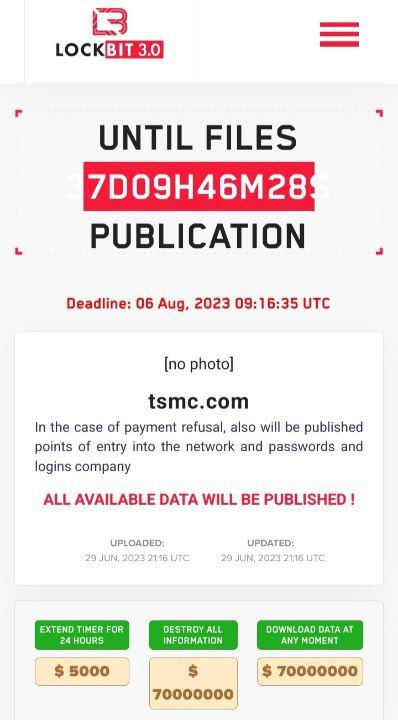 Hackers Claim $70 Million Ransomware Attack on TSMC, Hits Supplier Instead | Tom's Hardware
